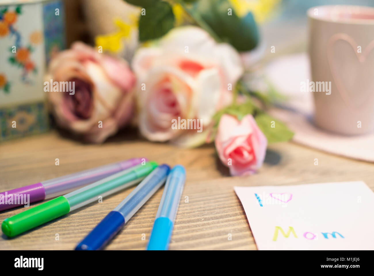 Greeting card for mom written by a child Stock Photo - Alamy