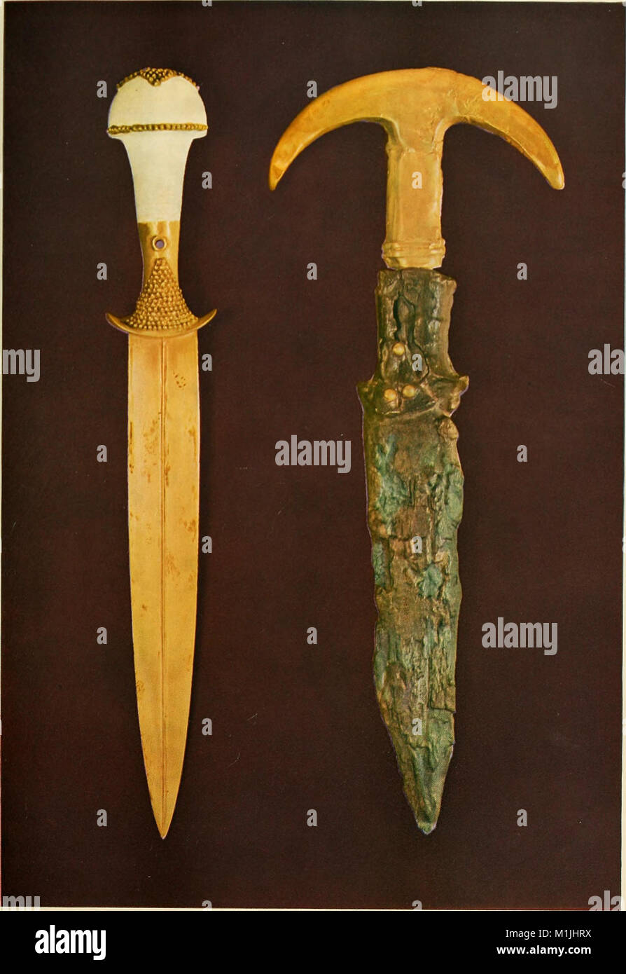 A gold dagger and a dagger with a gold-plated handle, Ur excavations ...