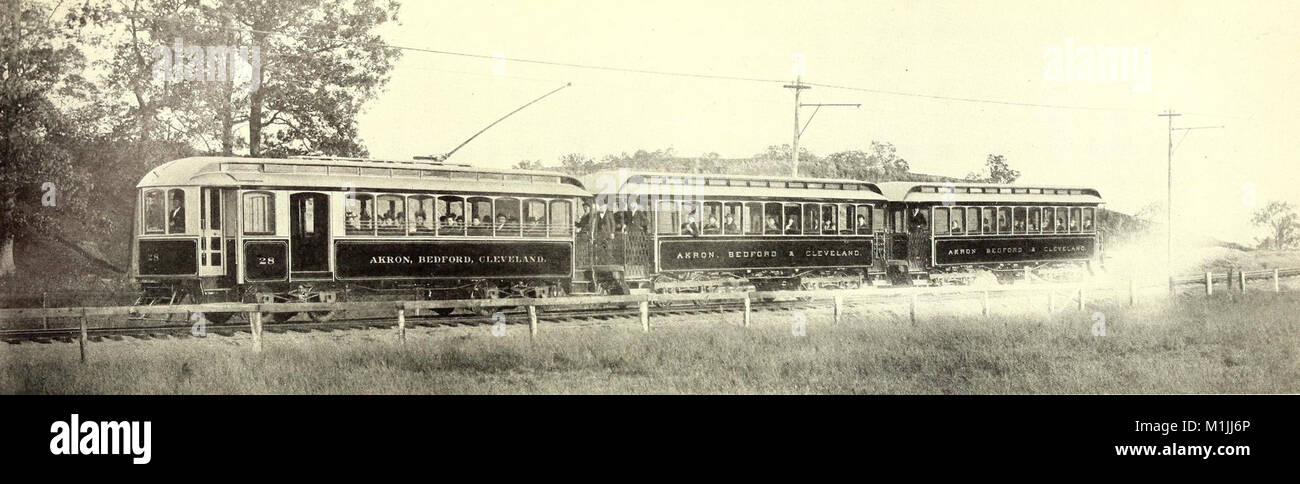 A 1909 image of a train from the Akron, Bedford, and Cleveland Railroad ...