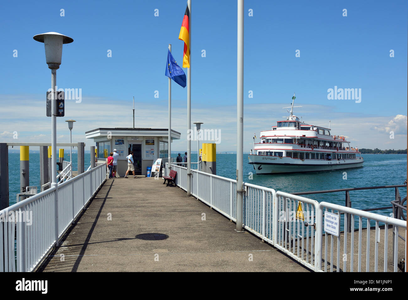 Jetty on the Lake Constance with passenger liner near Lindau - Germany ...