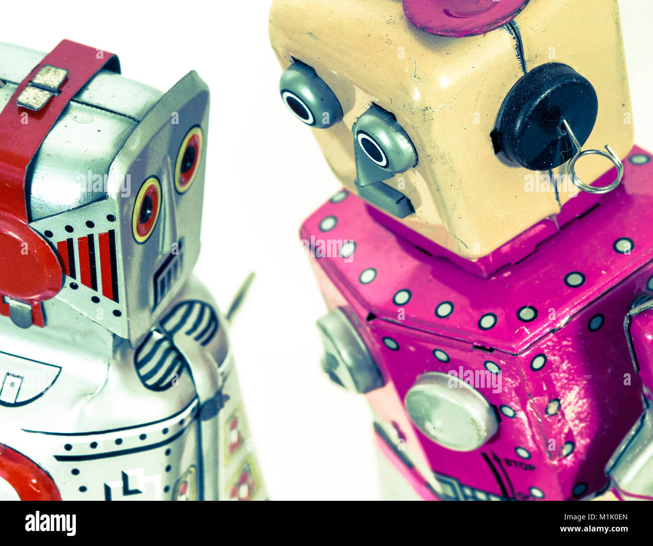 two robot toys talk macro image Stock Photo - Alamy