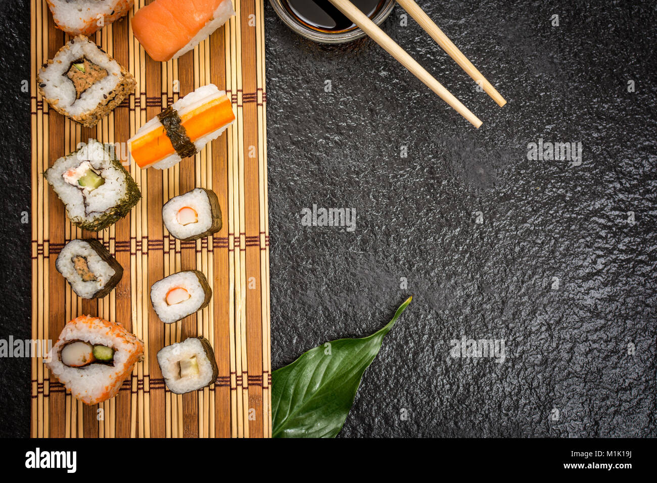 Traditional japanese sushi rolls hosomaki,uramaki, nigiri and ...