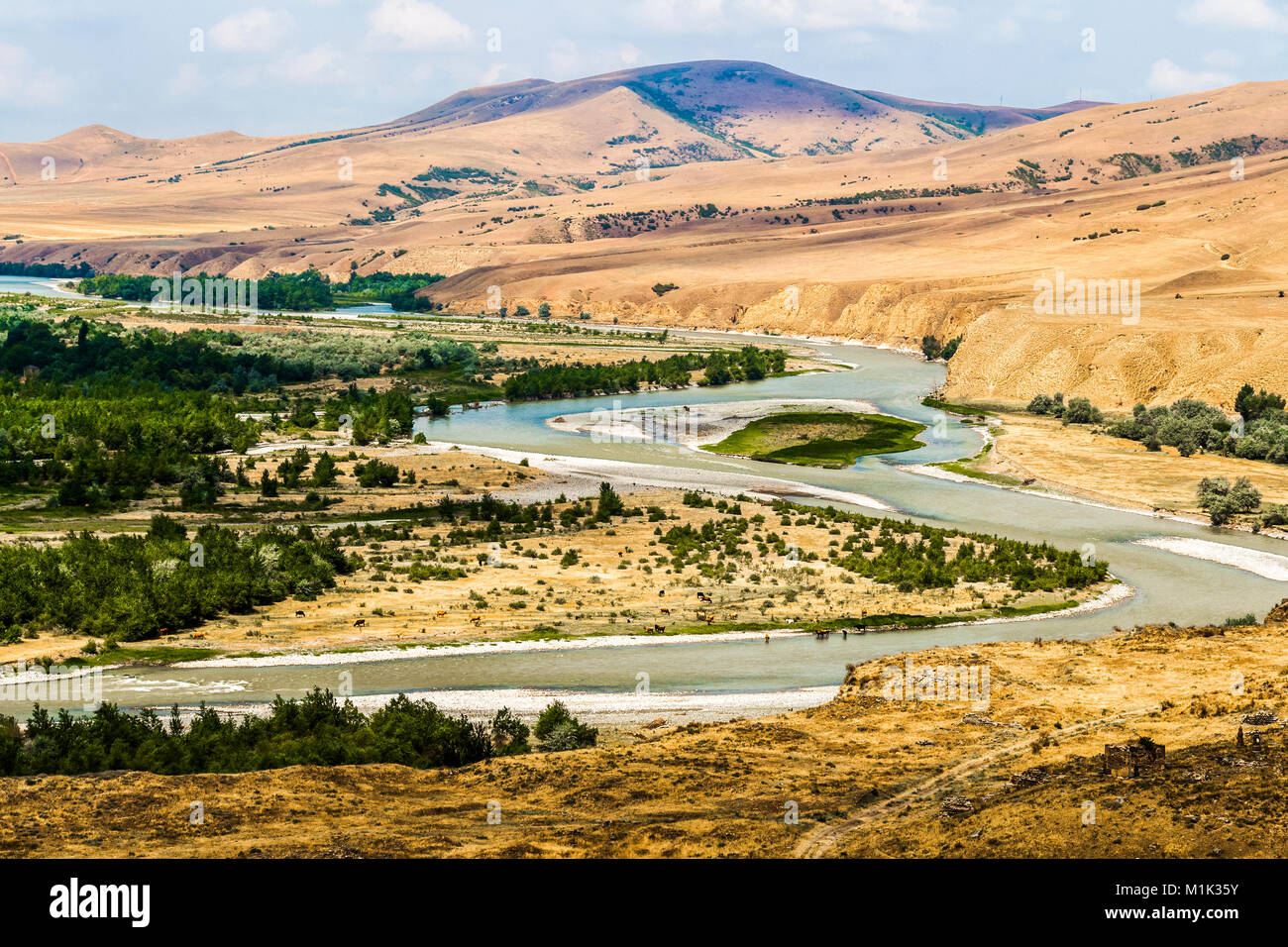 Beautiful view from above to the valley of a mountain river Stock Photo ...