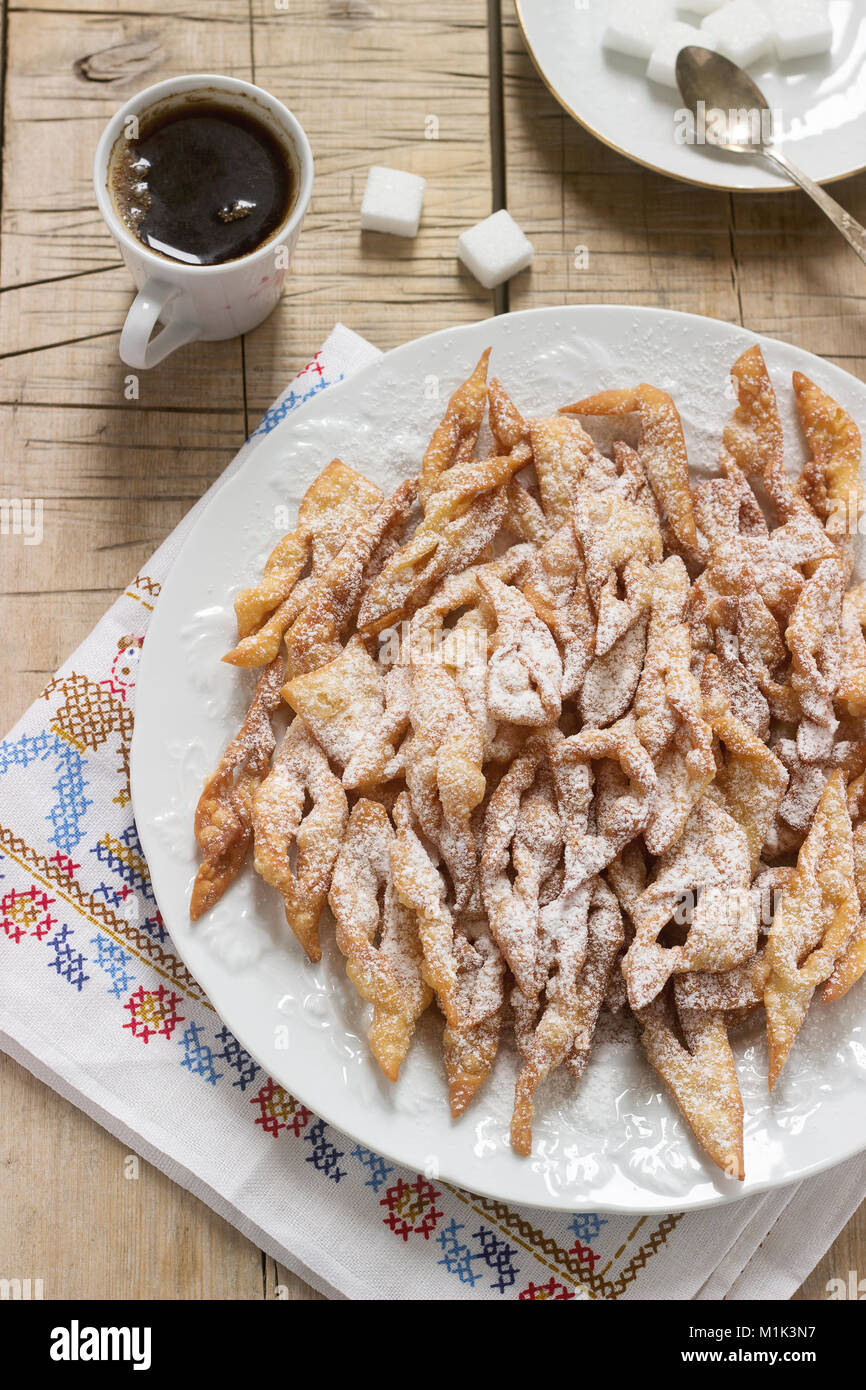 Angel wings biscuits, a traditional European sweet dish for carnival ...