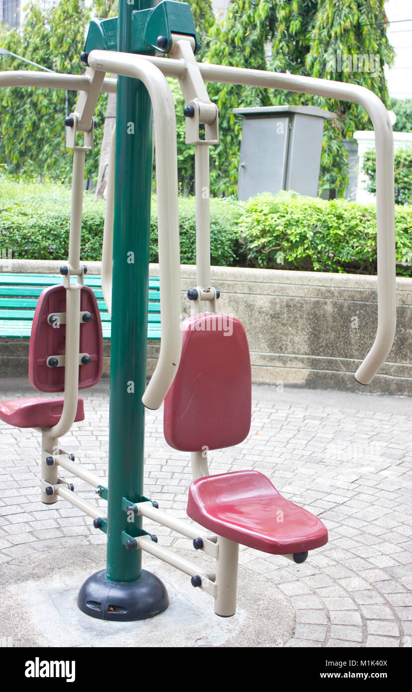 Gym machine for strenght training at public park Stock Photo - Alamy
