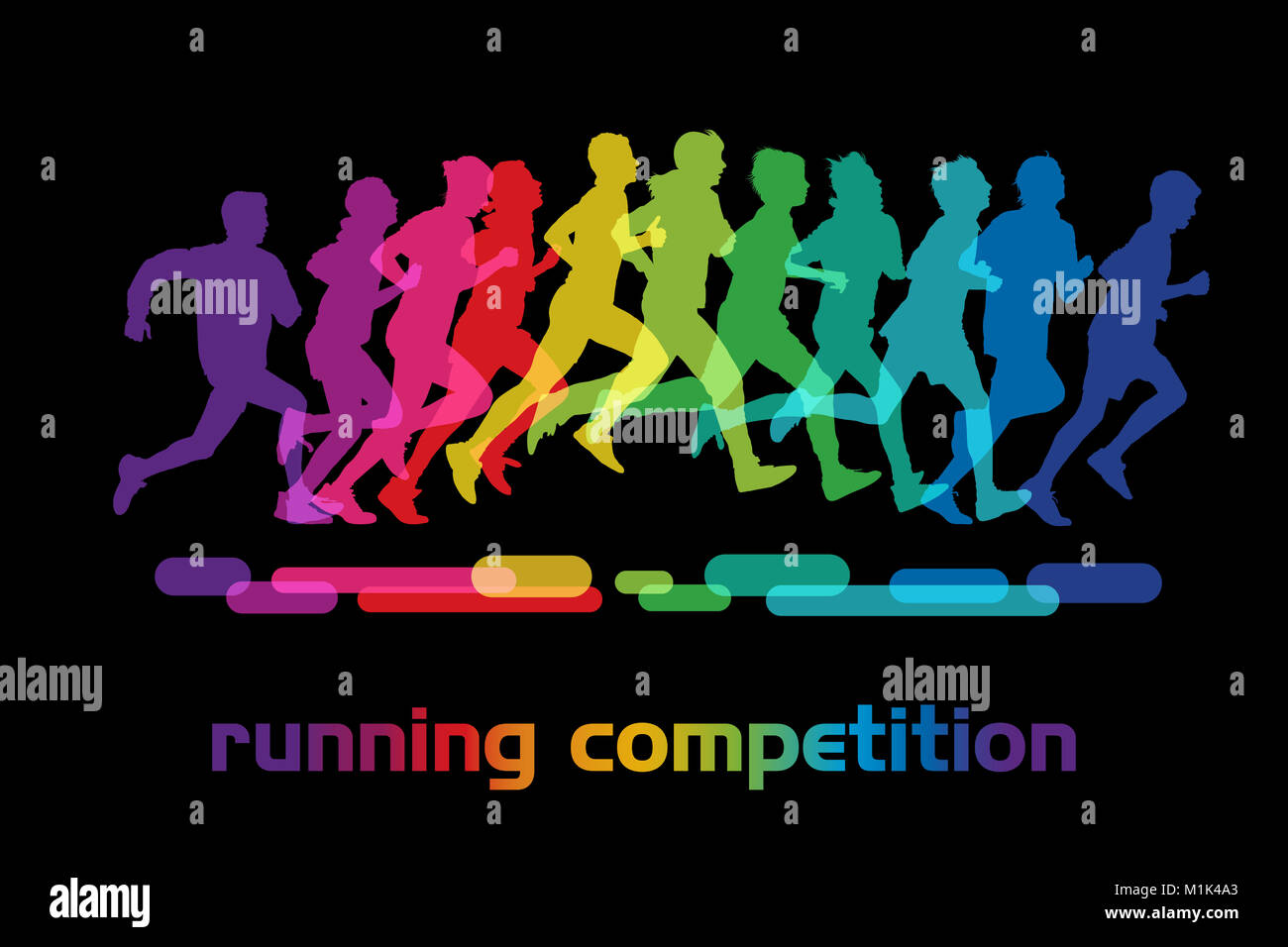 Running competition. Crowd of people is running in the city marathon ...