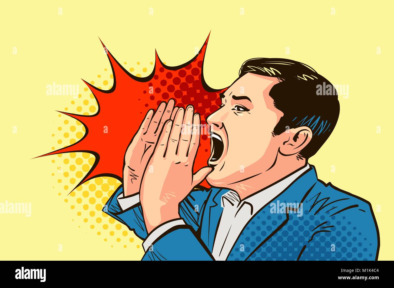 Businessman or man shouting, drawn in pop art retro comic style ...