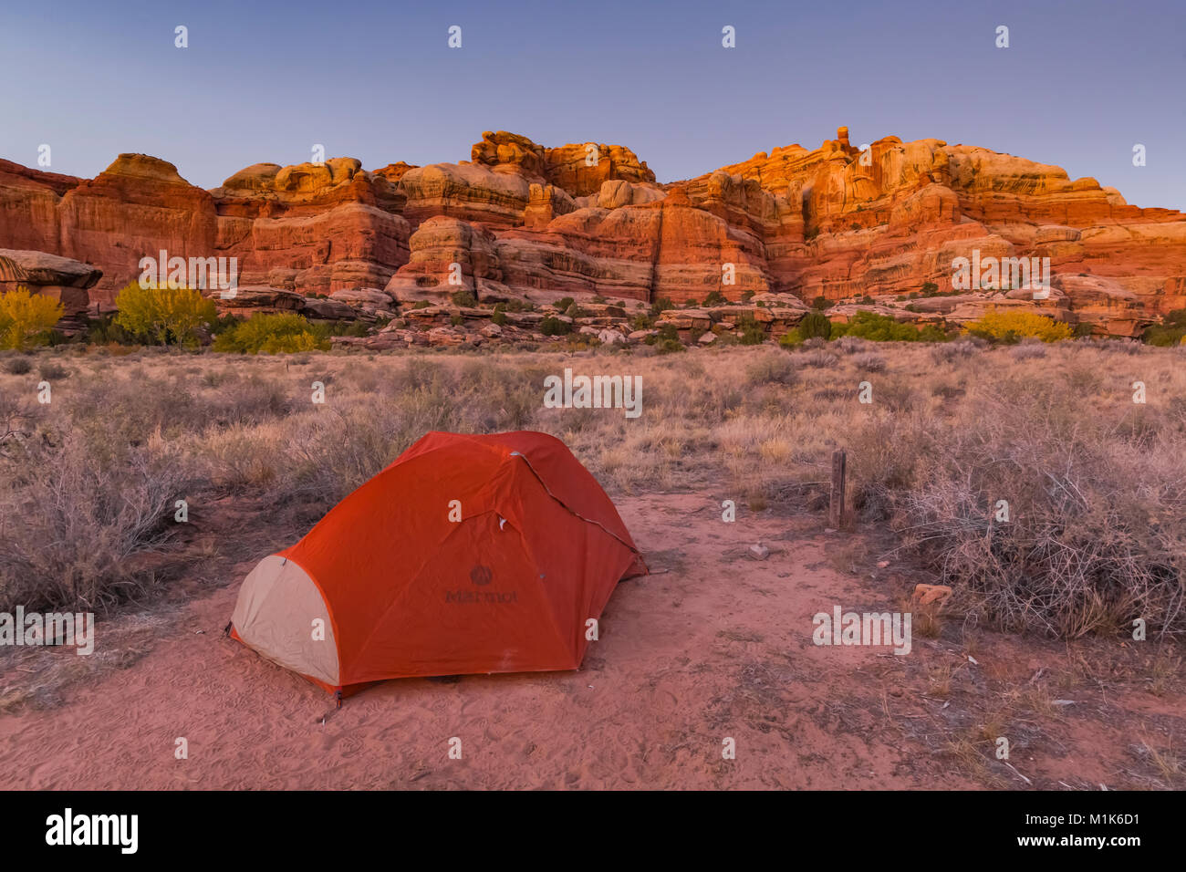 Sunset glow on sandstone formations, viewed from Camp SC3 within Salt ...