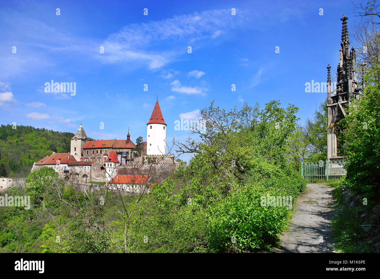medieval gothic royal castle with ramparts Krivoklat near Rakovnik ...