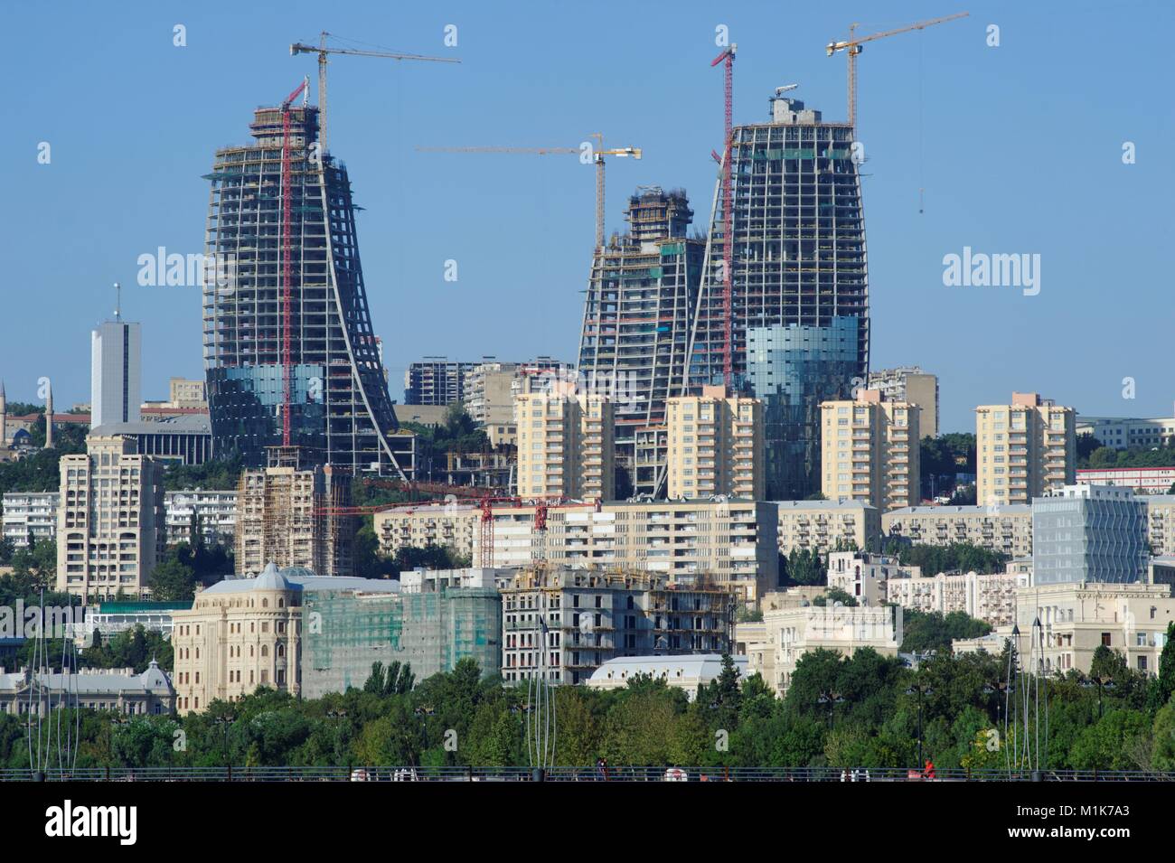 Baku, Azerbaijan 2010. The Flame Towers under construction Stock Photo ...