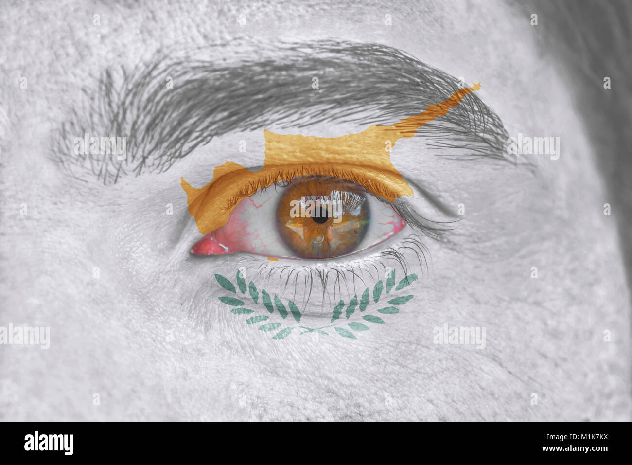 Human face and eye painted with flag of Cyprus Stock Photo - Alamy
