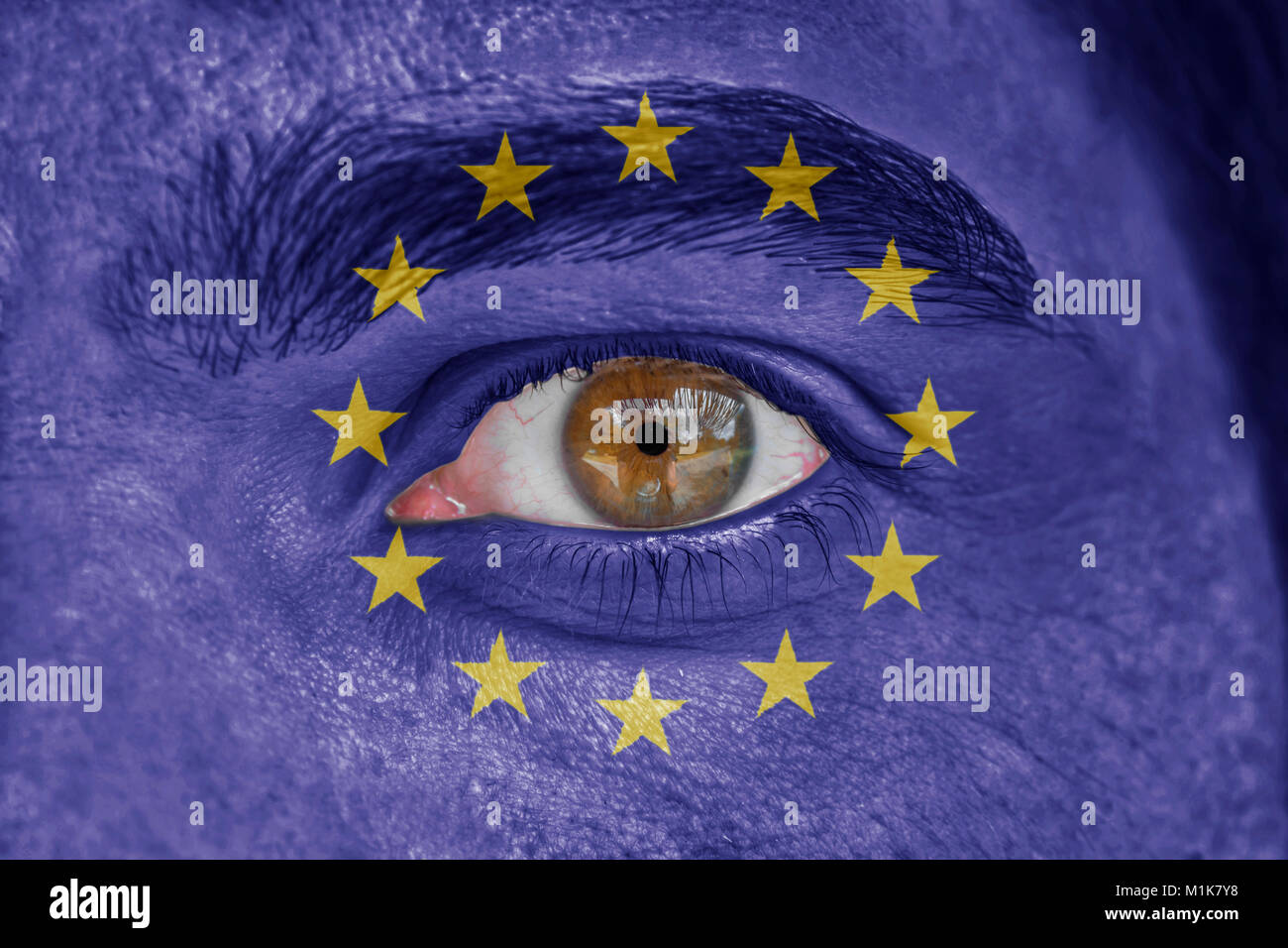 Blue face paint eu flag hi-res stock photography and images - Alamy