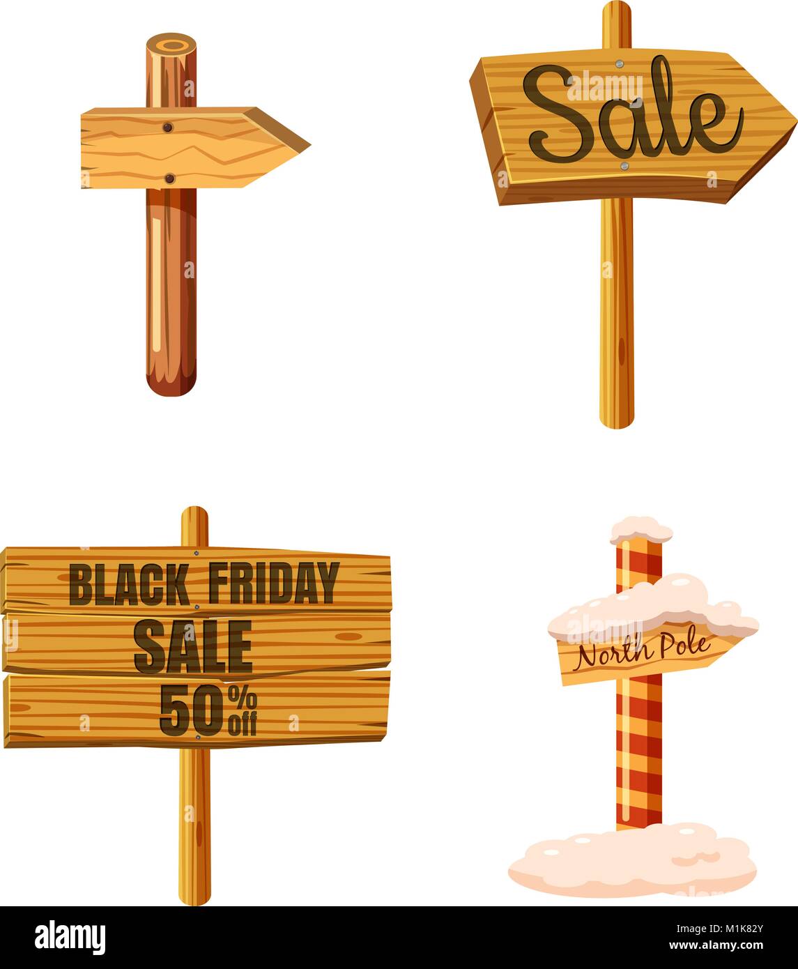 Wood sign icon set, cartoon style Stock Vector Image & Art - Alamy