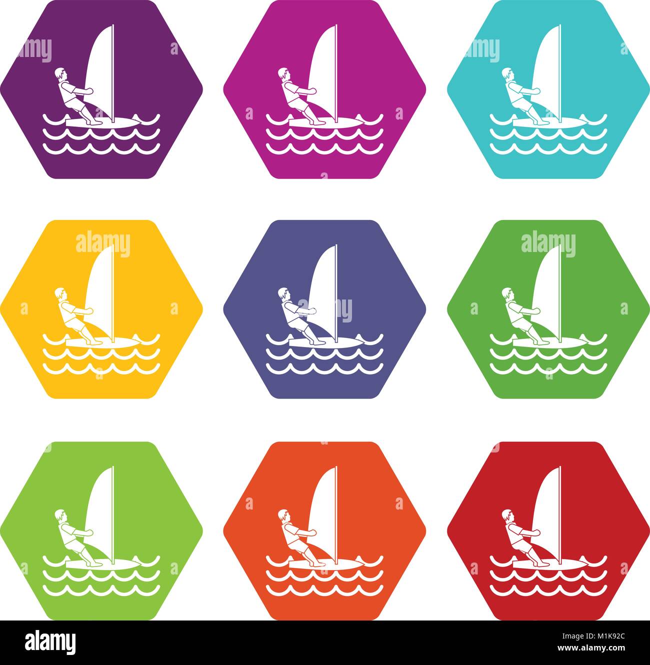 Man on windsurf icon set color hexahedron Stock Vector Image & Art - Alamy