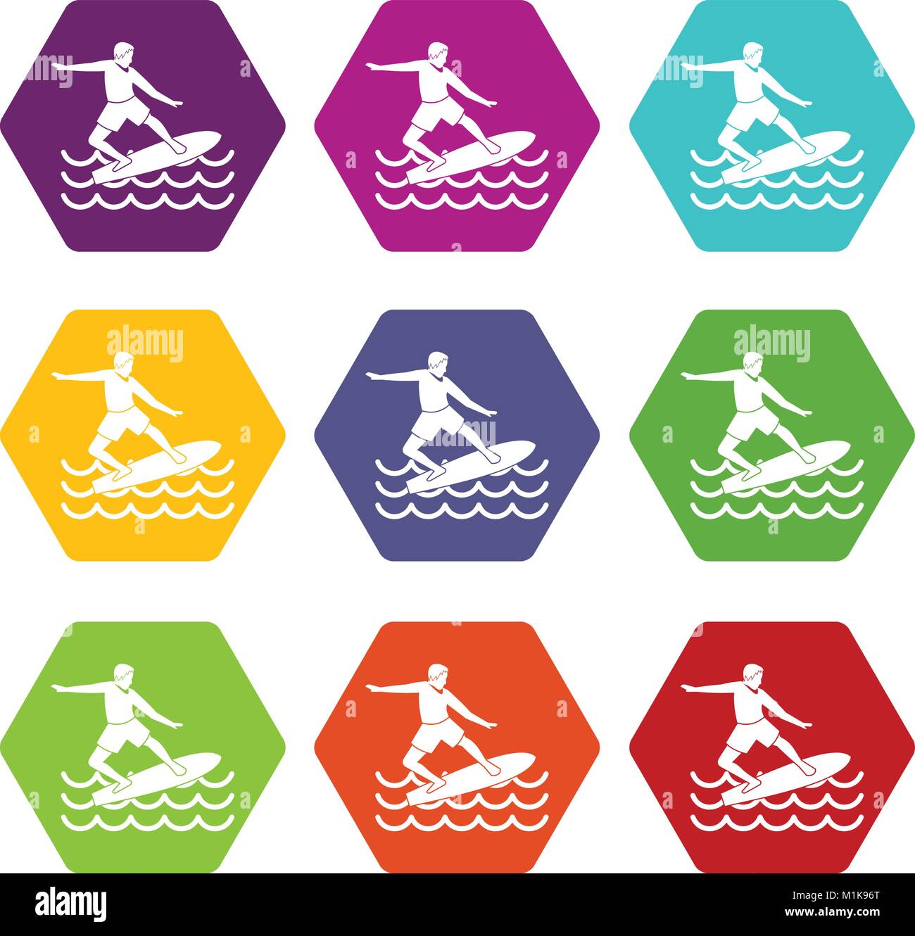 Surfer icon set color hexahedron Stock Vector Image & Art - Alamy