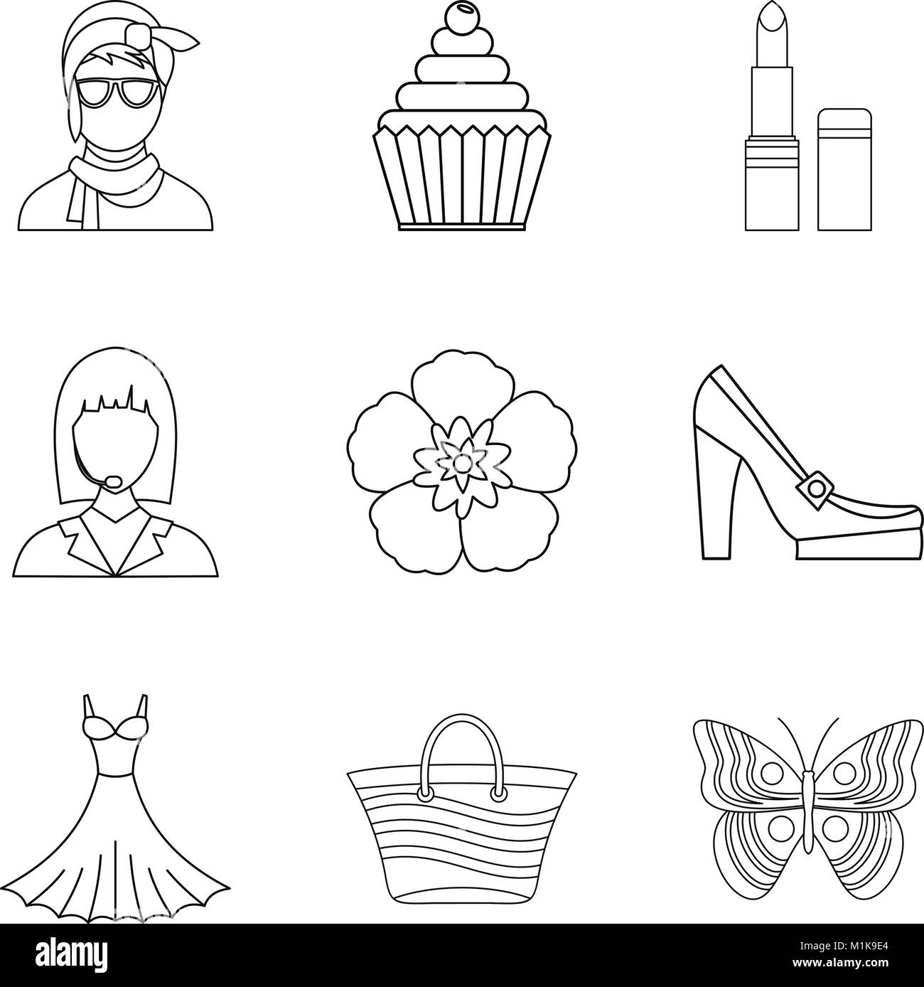 Lady icons set, outline style Stock Vector Image & Art - Alamy