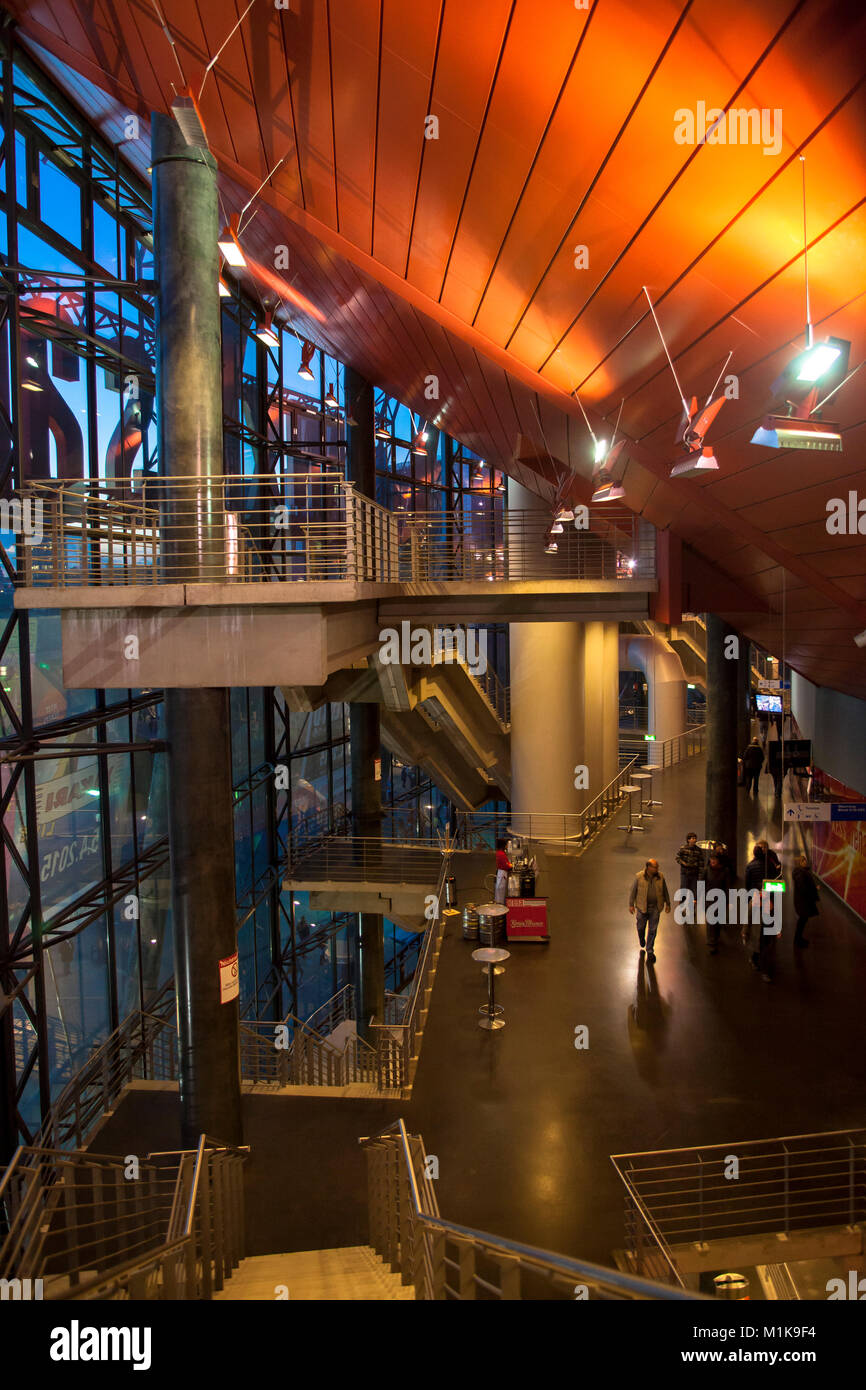 Germany, Cologne, stairs at the Lanxess Arena (Cologne Arena) in the ...