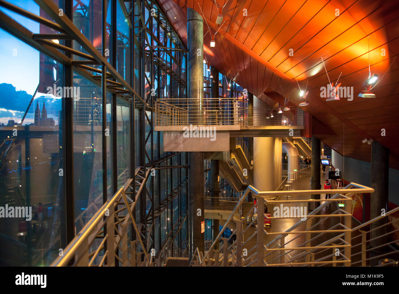 Germany, Cologne, stairs at the Lanxess Arena (Cologne Arena) in the ...