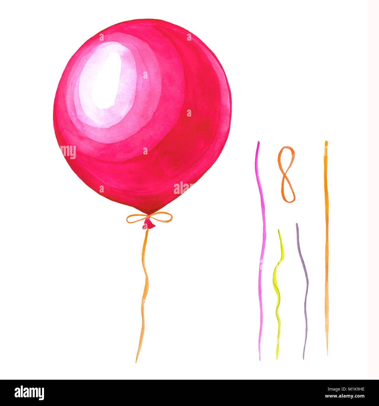 Watercolor illustration of a red air balloon. Isolated image on white ...