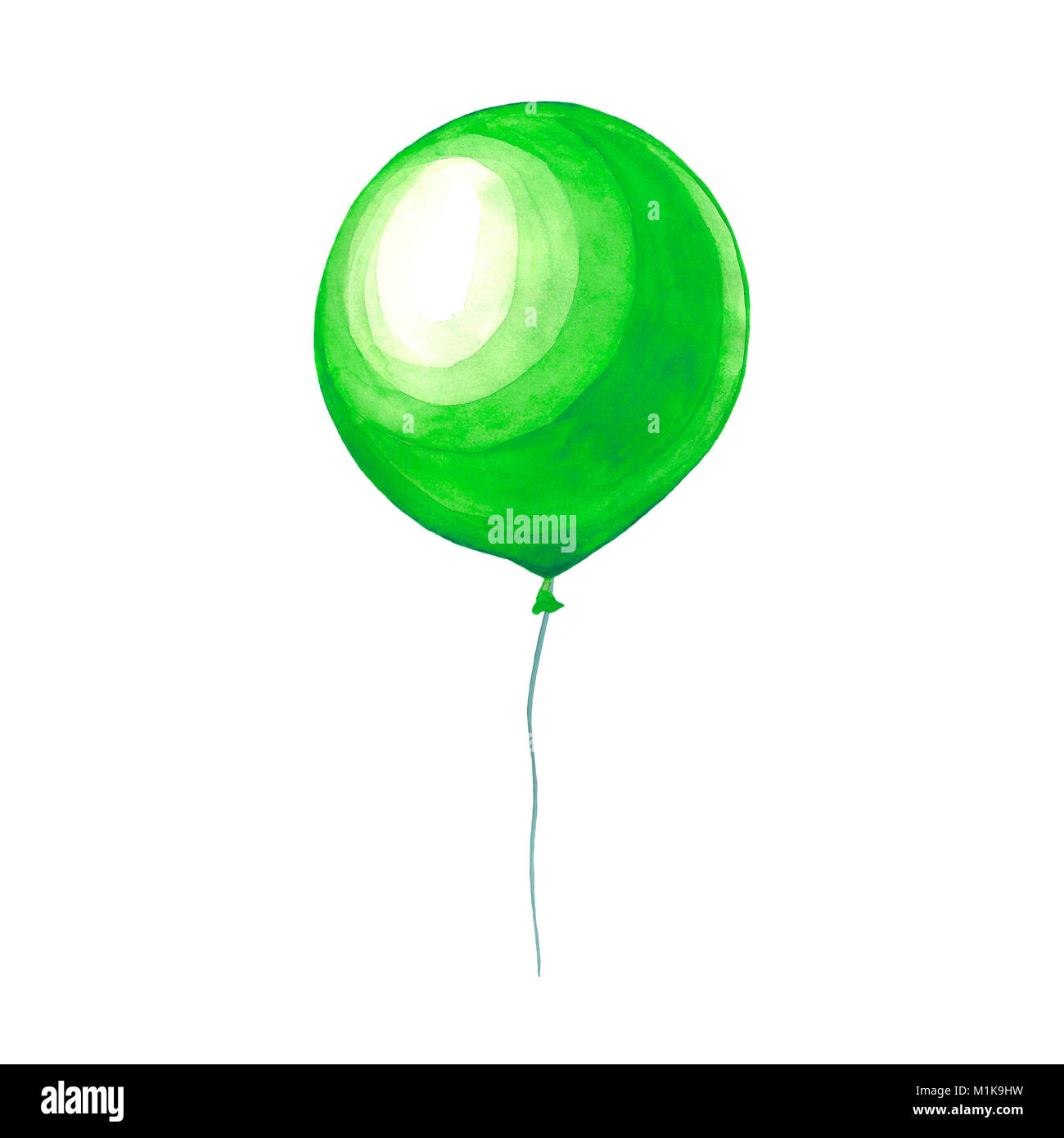 Watercolor illustration of a green balloon. Isolated image on white ...