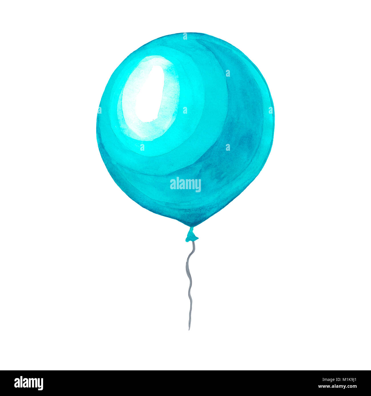 Watercolor illustration of a light blue balloon. Isolated image on ...