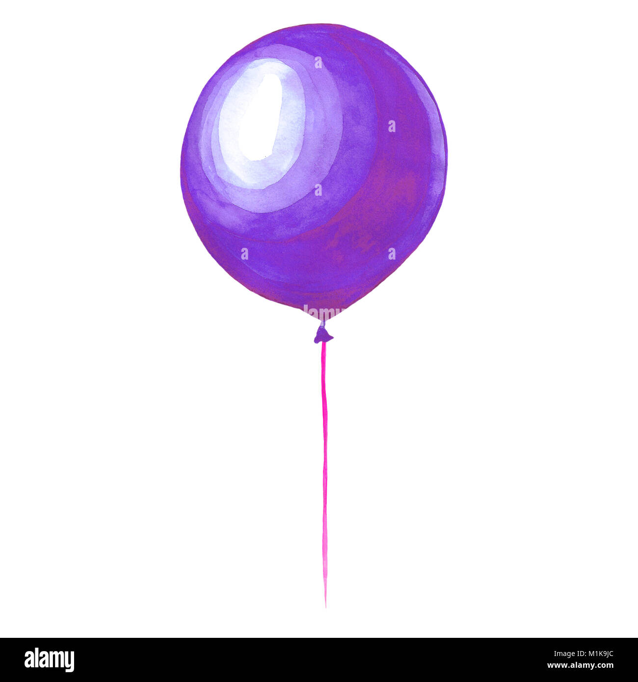 Watercolor illustration of a purple balloon. Isolated image on white ...