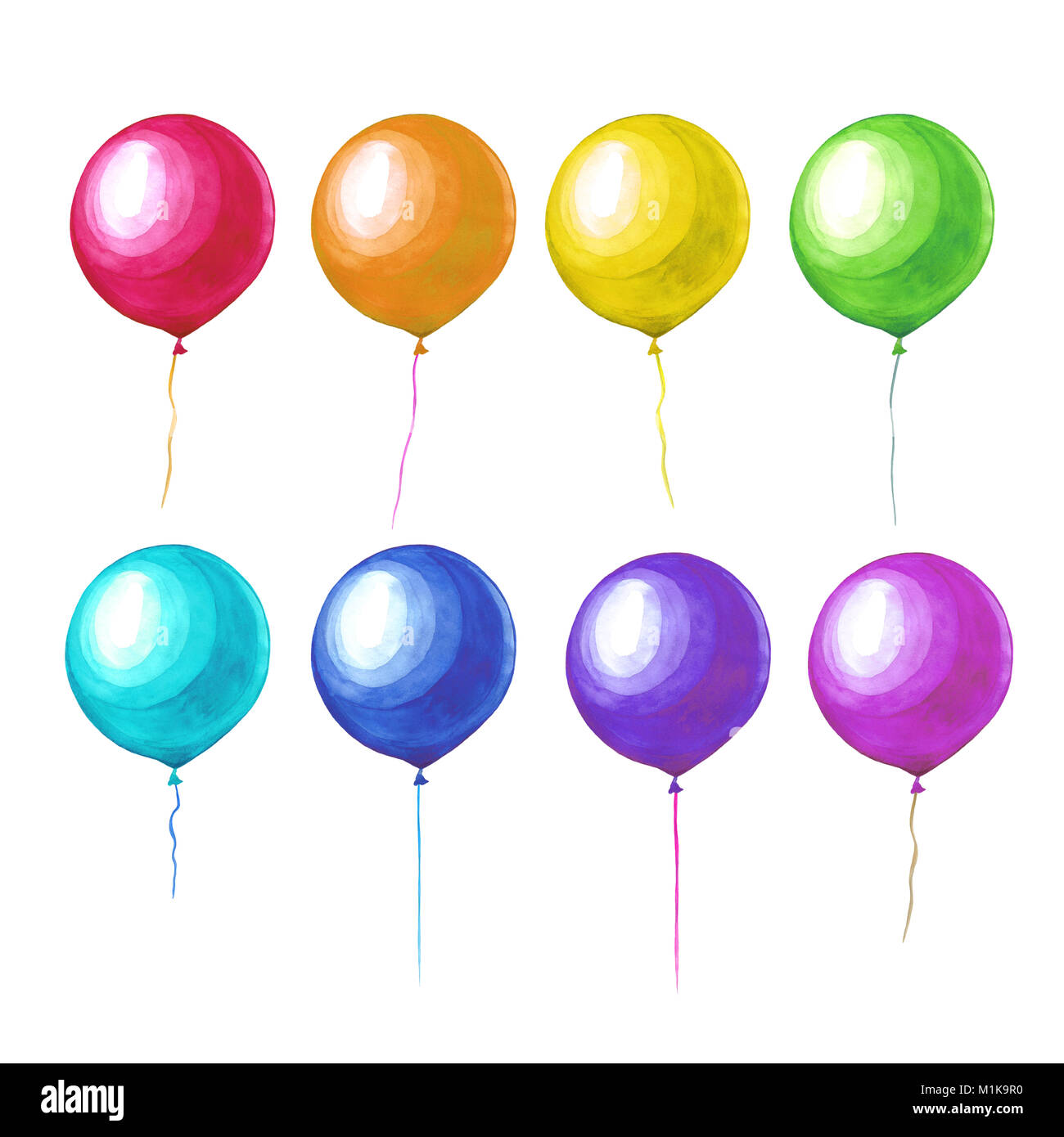 Watercolor bundle of air colored balls. Big collection of isolated ...