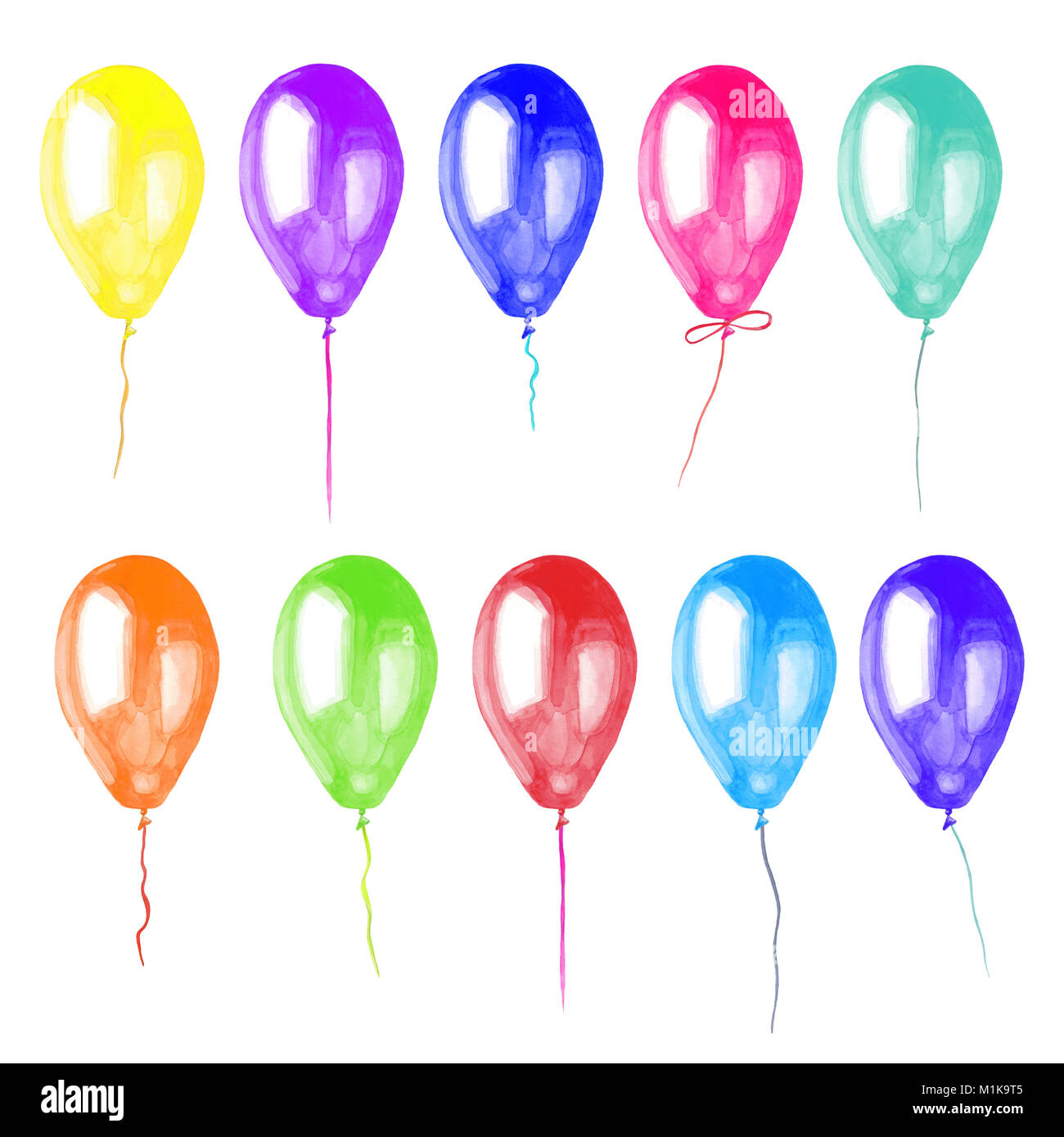 Watercolor bundle of air colored balls. Big collection of isolated ...