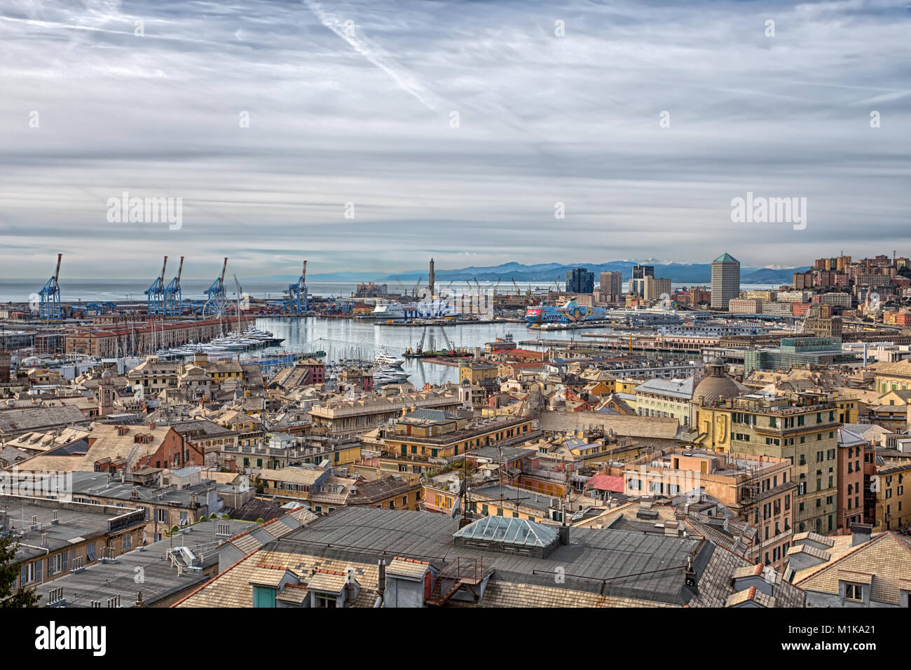 GENOA (GENOVA), ITALY, JANUARY 20, 2018 - Aerial view of Genoa, Italy ...