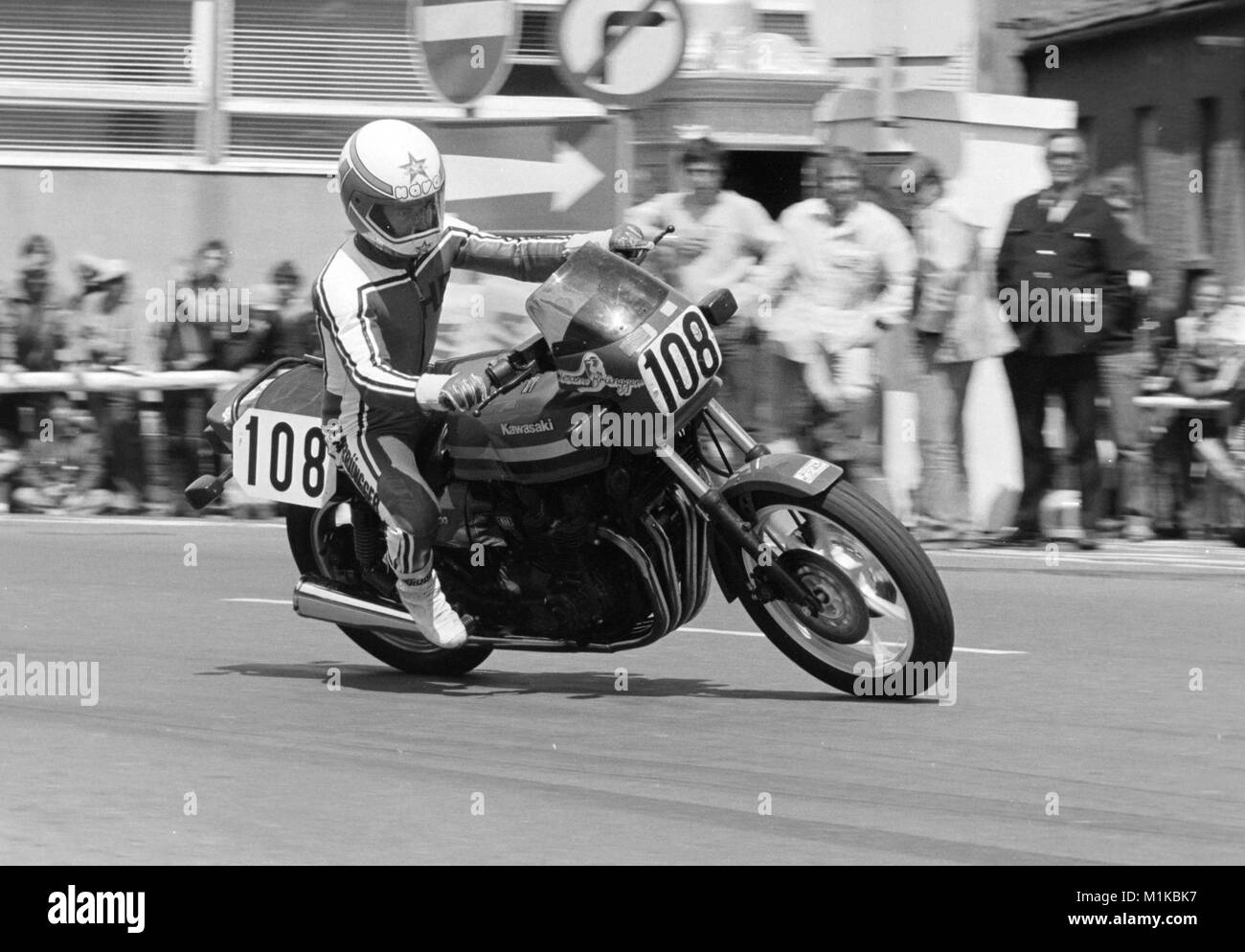 Rider 108, Kawasaki, Isle of Man TT Classic race, June 1982, Parliament ...