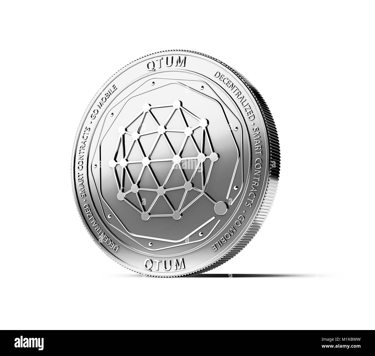 Silver QTUM coin isolated on white background. Concept coin. 3D ...