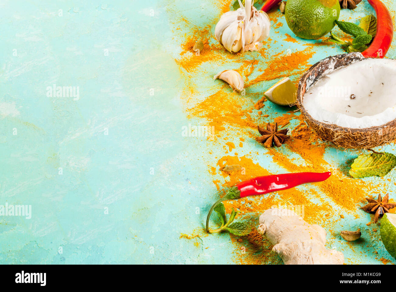 Asian and thai food, cooking background. Spices and ingredients ...