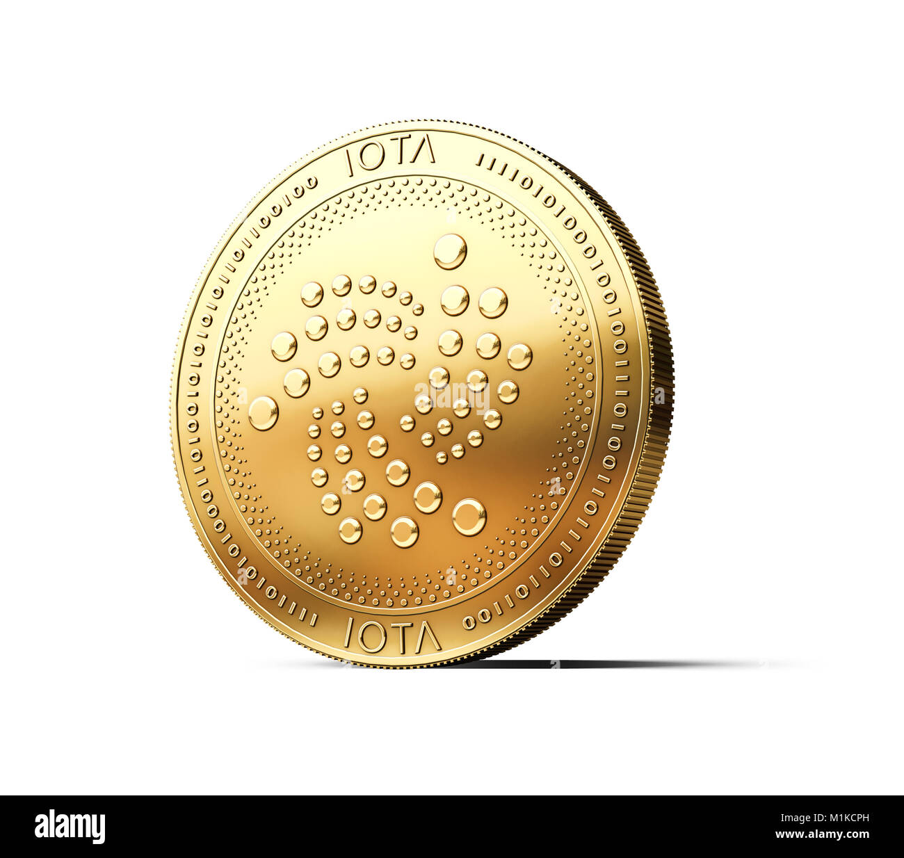 Golden IOTA cryptocurrency physical concept coin isolated on white ...