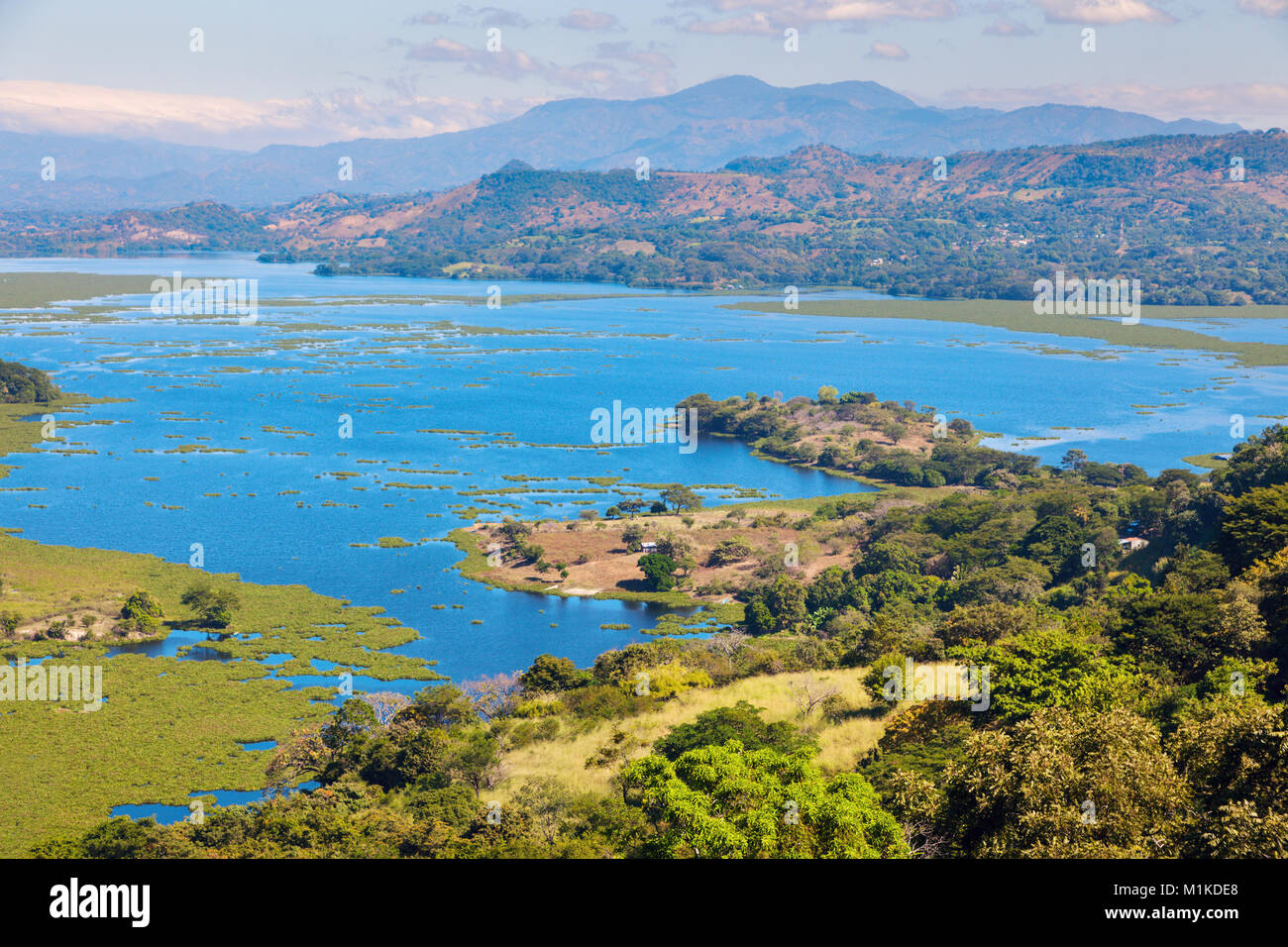 Lake Suchitlan seen from Suchitoto. Suchitoto, Cuscatlan, El Salvador ...