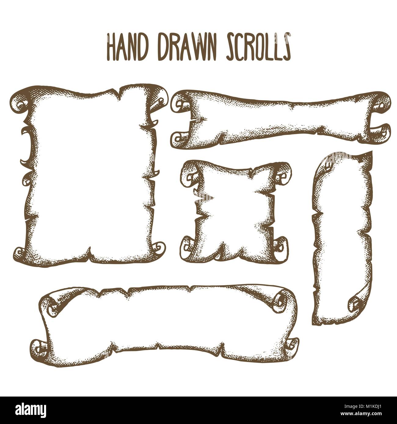 Set of five hand drawn scrolls, vector illustration Stock Vector Image ...