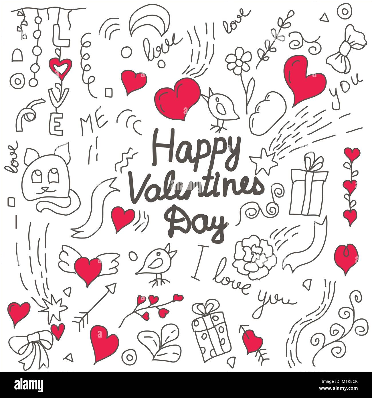 Valentines day hand drawn doodle card Stock Vector Image & Art - Alamy