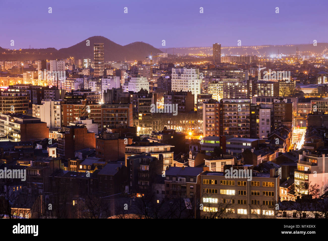 Panorama of Liege at night. Liege, Wallonia, Belgium Stock Photo - Alamy