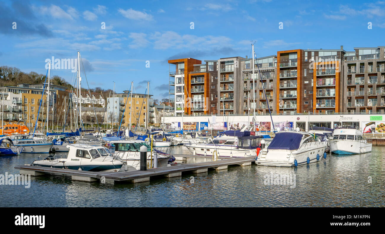 Bustling marina and harbourside flats in Portishead Somerset UK - one ...
