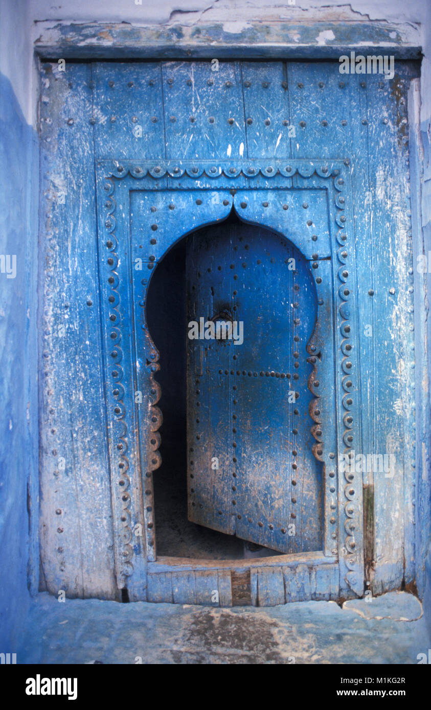 Morocco. Chechaouen, south of Tetouan. Rif mountains. Ancient door ...