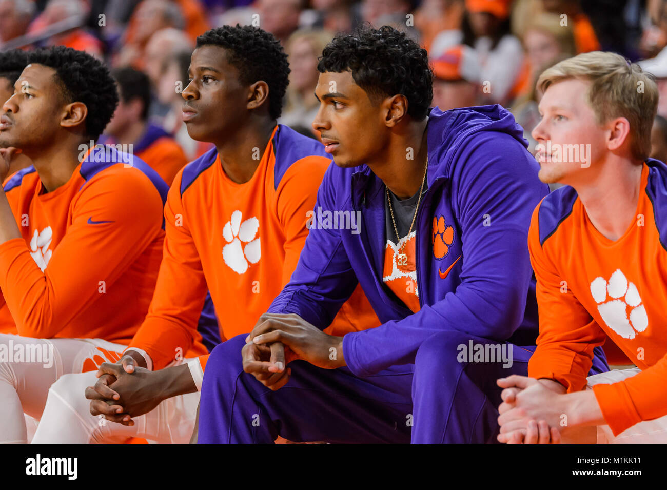 Clemson Tigers forward Donte Grantham (32) looks on from the bench ...