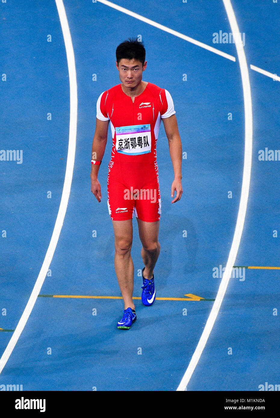 China. 31st Jan, 2018. Chinese track and field sprinter Zhang Peimeng ...