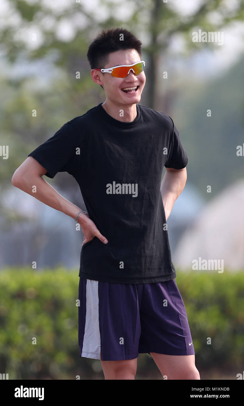 China. 31st Jan, 2018. Chinese track and field sprinter Zhang Peimeng ...