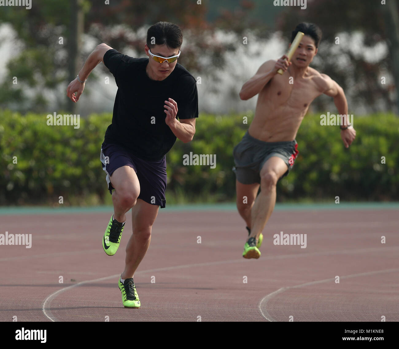 China. 31st Jan, 2018. Chinese track and field sprinter Zhang Peimeng ...