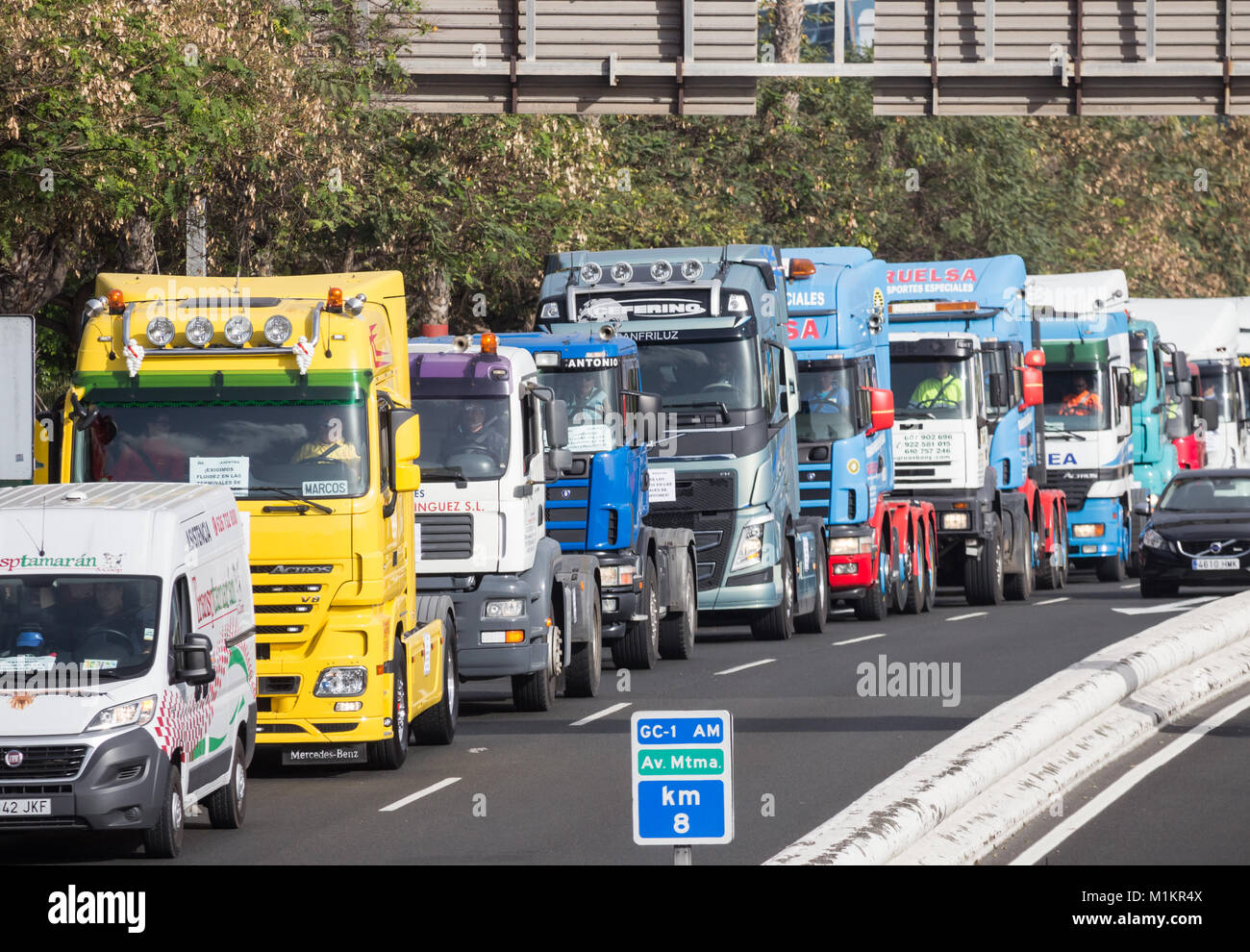 Long queue of lorries on motorway near port. Brexit no deal concept ...