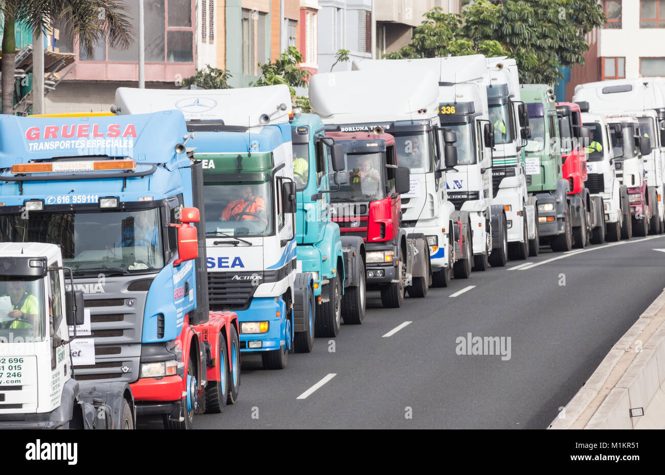 Long queue of lorries on motorway near port. Brexit no deal concept ...