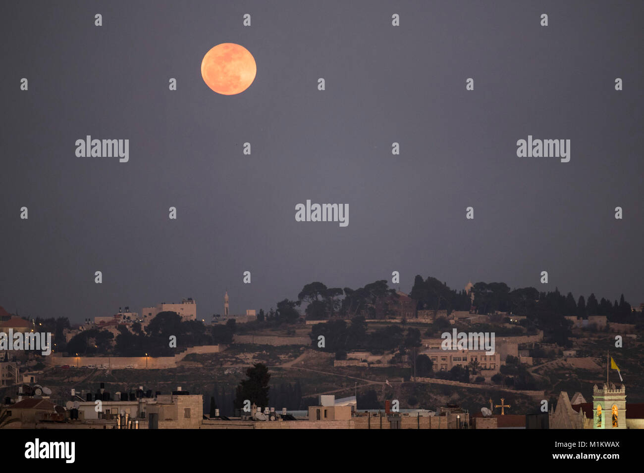 Jerusalem. 31st Jan, 2018. "Super moon" appears in the sky over ...