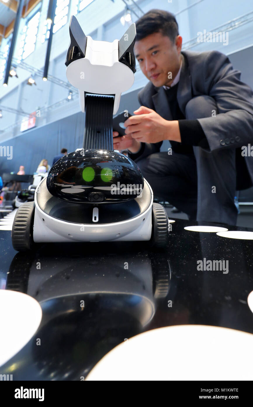 Nuremberg, Germany. 31st Jan, 2018. Gavin Chu of the Chinese robot ...