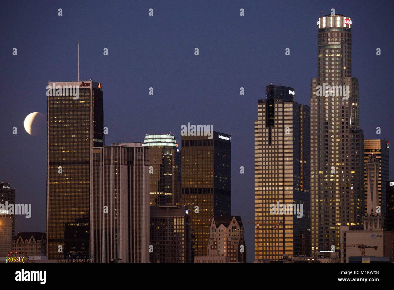 Los Angeles, California, USA. 31st Jan, 2018. The moon passes out of ...