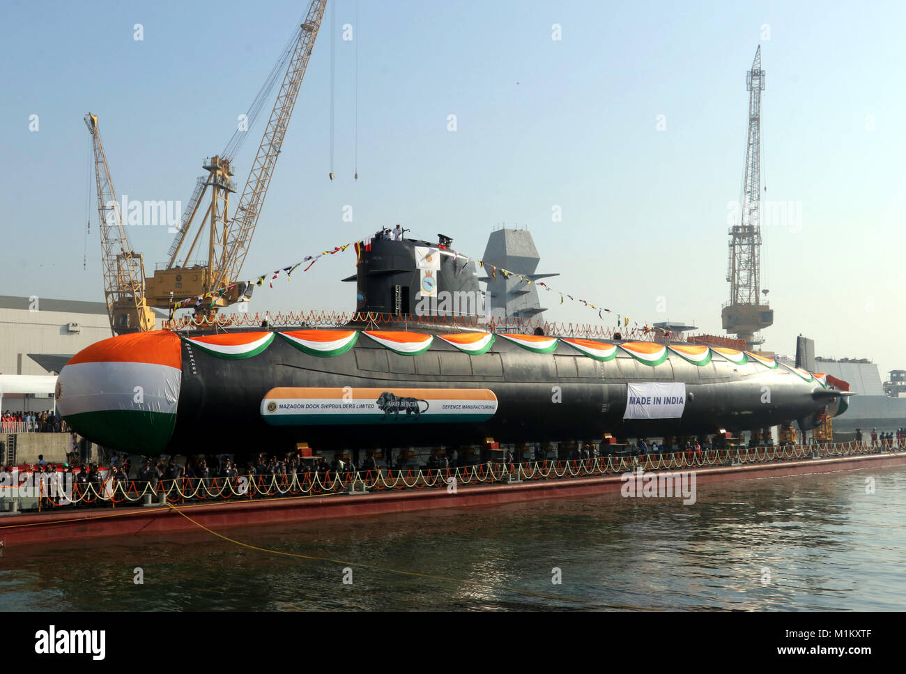 Mumbai. 31st Jan, 2018. The Scorpene-class submarine "INS Karanj" is ...