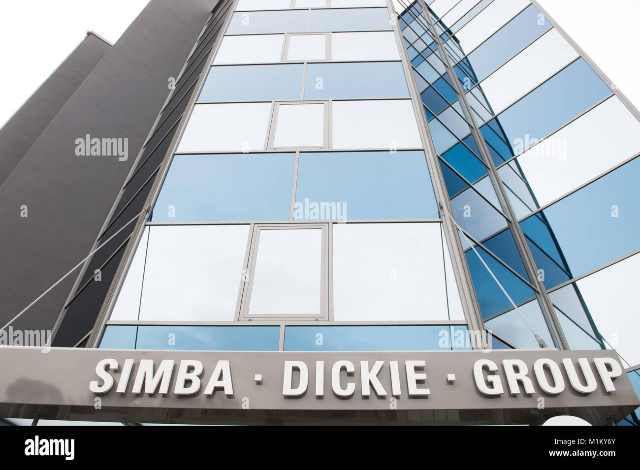 The lettering 'Simba Dickie Group' stands above the company's entrance ...